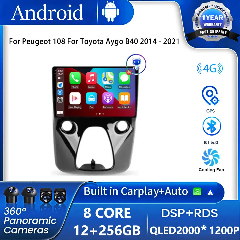 Автомобильный радиоприемник для Peugeot 108 для Toyota Aygo B40 2014-2021 Android OS Navigation ...