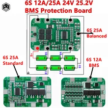 18650 리튬 배터리 셀 모듈용 PCB BMS 보호 보드, 6S, 12A, 25A, 24V, 25.2V, 6 팩, 신상품 밸런스드
