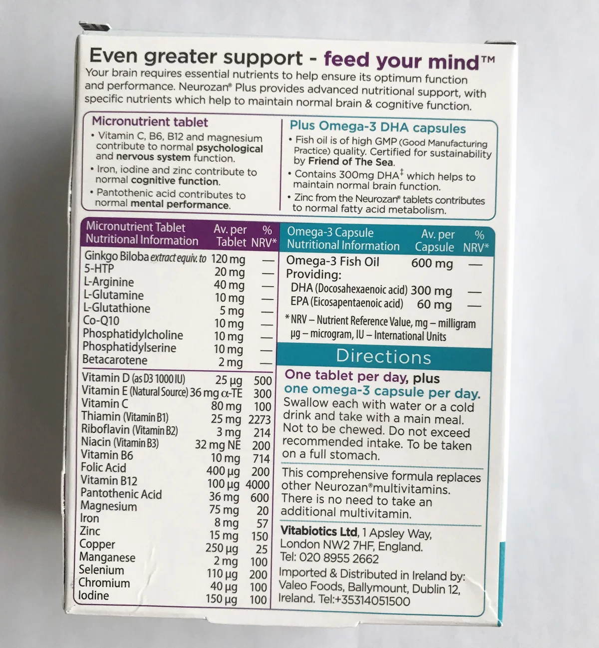 Vitabiotics Neurozan plus DHA Over 25 Nutrients Ginkgo biloba helps ...