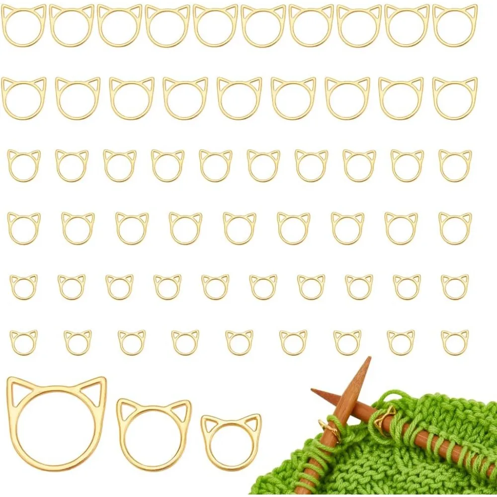 60Pcs 3 Sizes Cat's Head Stitch Marker Rings Alloy Loop Stitch Marker ...