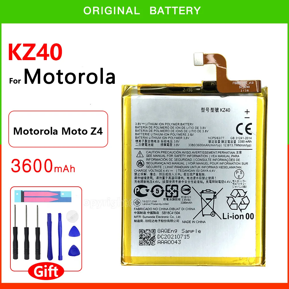 100% оригинальный аккумулятор KZ40 для Motorola Moto Z4 XT1980 2019 ...