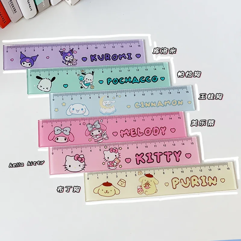 15cm Kawaii Hello Kitty Ruler Sanrio Anime My Melody Kuromi Cinnamoroll ...