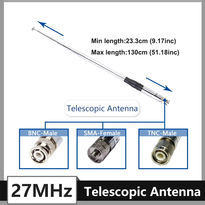 Ручная телескопическая CB-антенна SMA-Female/SMA-Male/BNC 27 МГц для рации RT-860 Quansheng UV ...