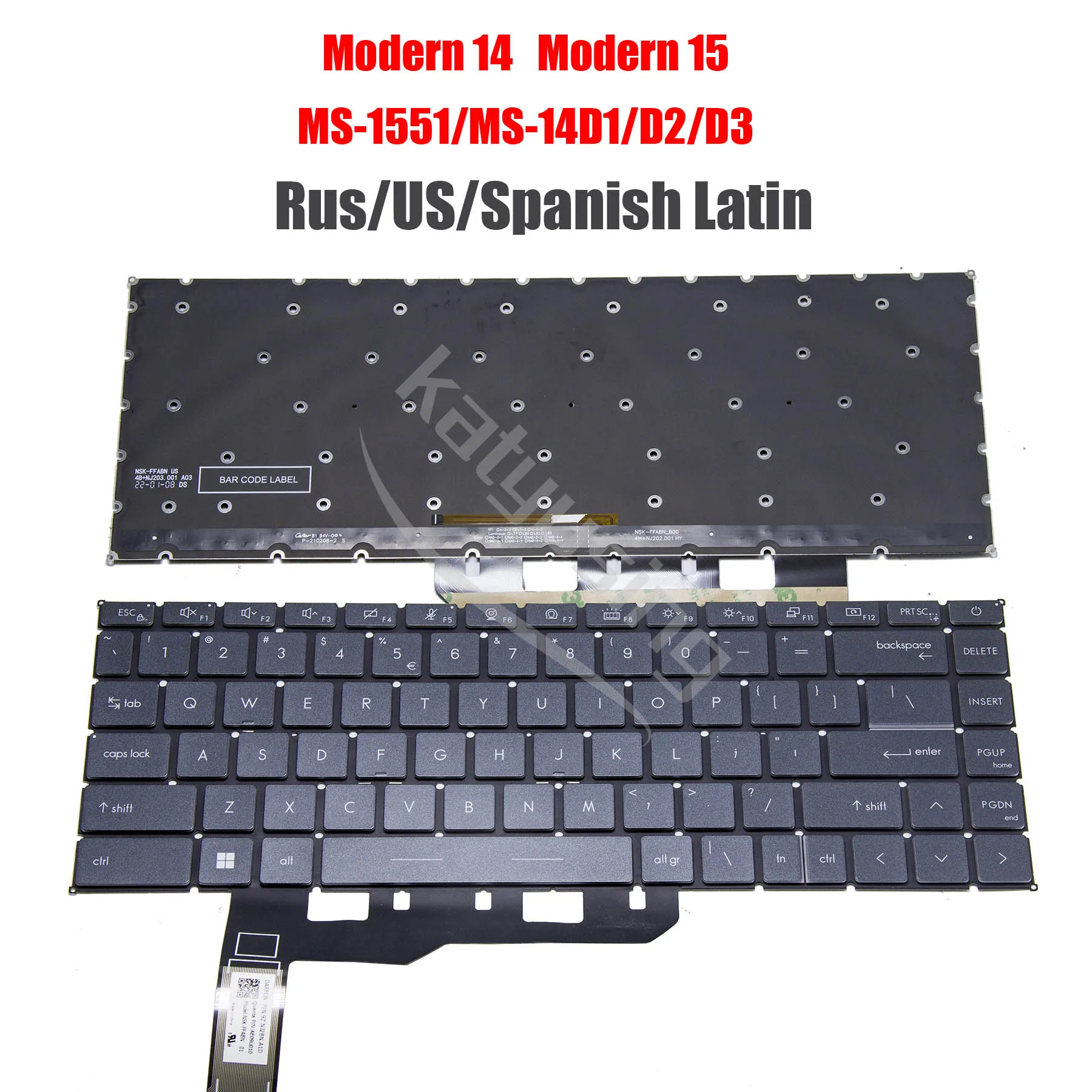 Русская испанская Латиноамериканская клавиатура для MSI Modern 14 15 MS ...