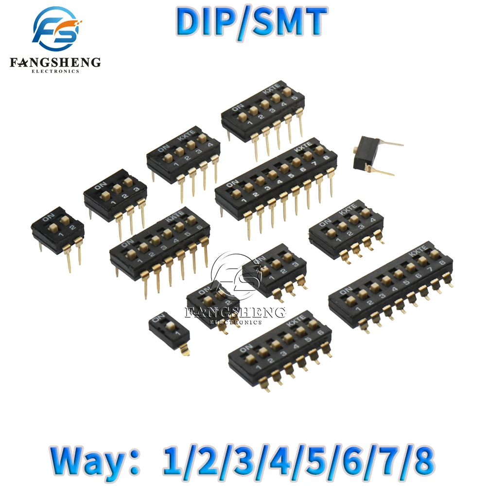 10 шт., позолоченные переключатели DIP switch 2,54 мм SMD 1P/2P/3P/4P/5P/6P/8P, 2,54 мм способ ...