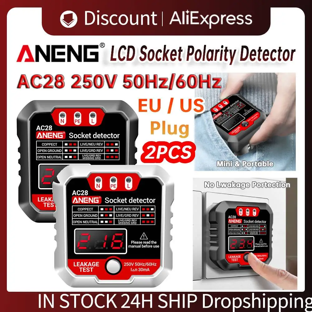 2PCS ANENG AC28 Phase Meter Detector Tool US /EU Plug Socket Polarity ...