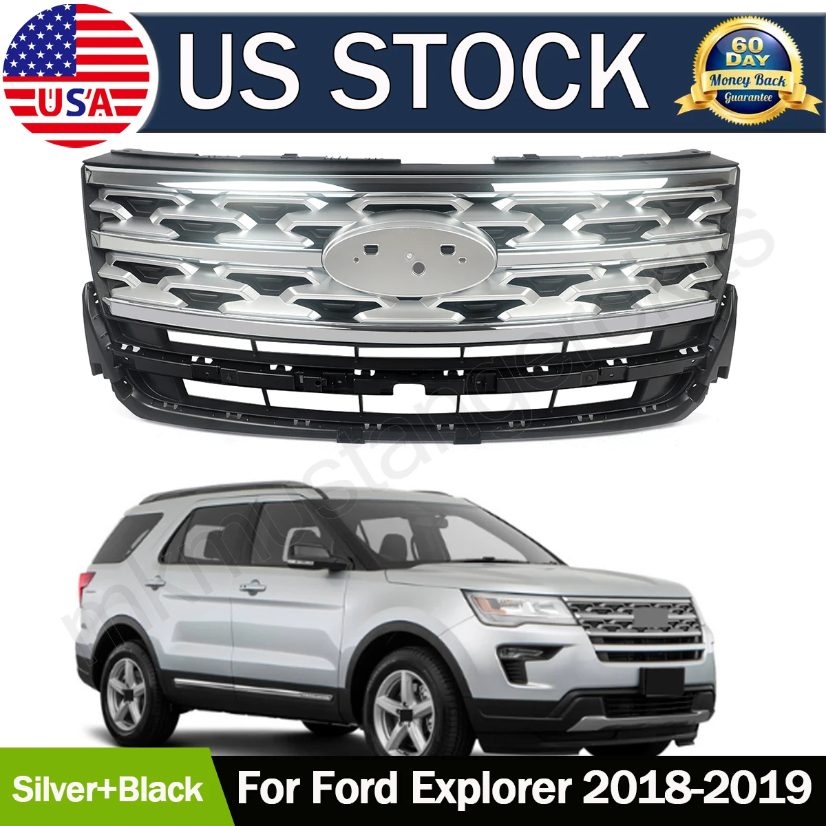 Front Bumper Grille For FORD EXPLORER 2019 2020 Matt Black Grill W/ LED ...