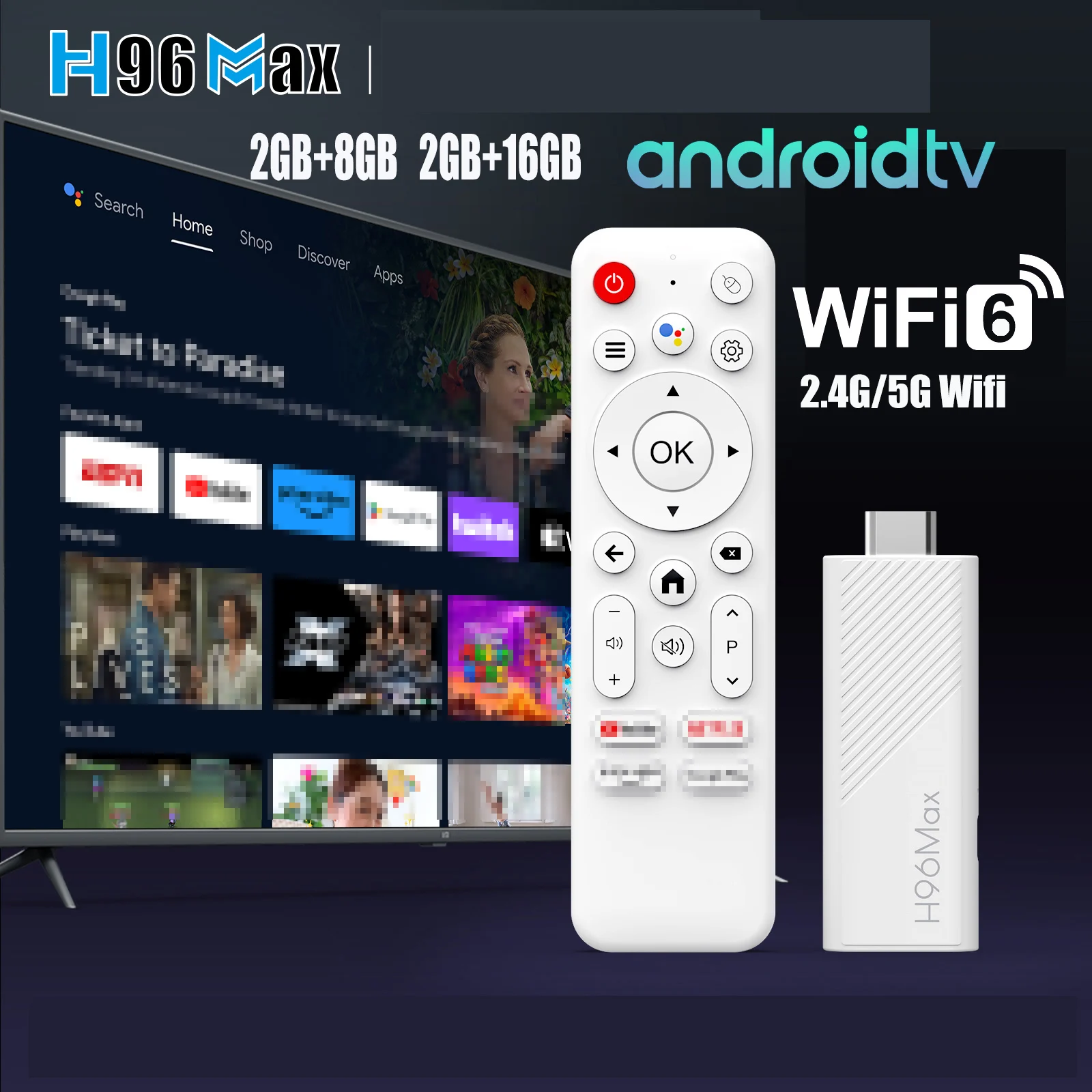 H96 MAX Android TV Stick Allwinner H313 с 2.4G Wi-Fi 5G Wi-Fi6 Dual ...