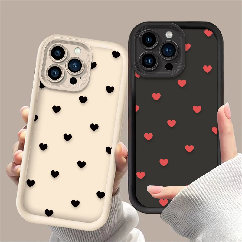 INS Black Red Love Heart Case For iPhone 16 15 14 13 12 11 Pro Max X XS ...
