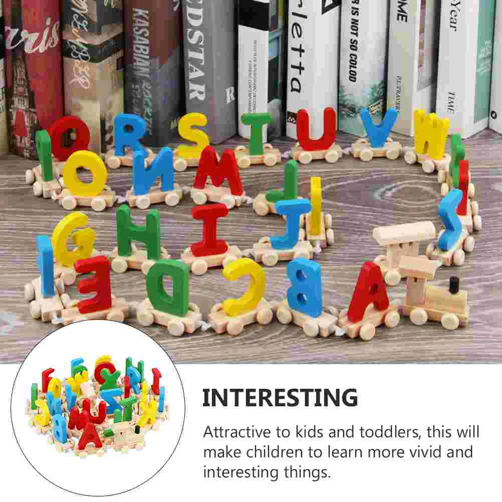 1 Set Wooden Alphabet Train Letter Cars ABC Train Set Kids Educational ...