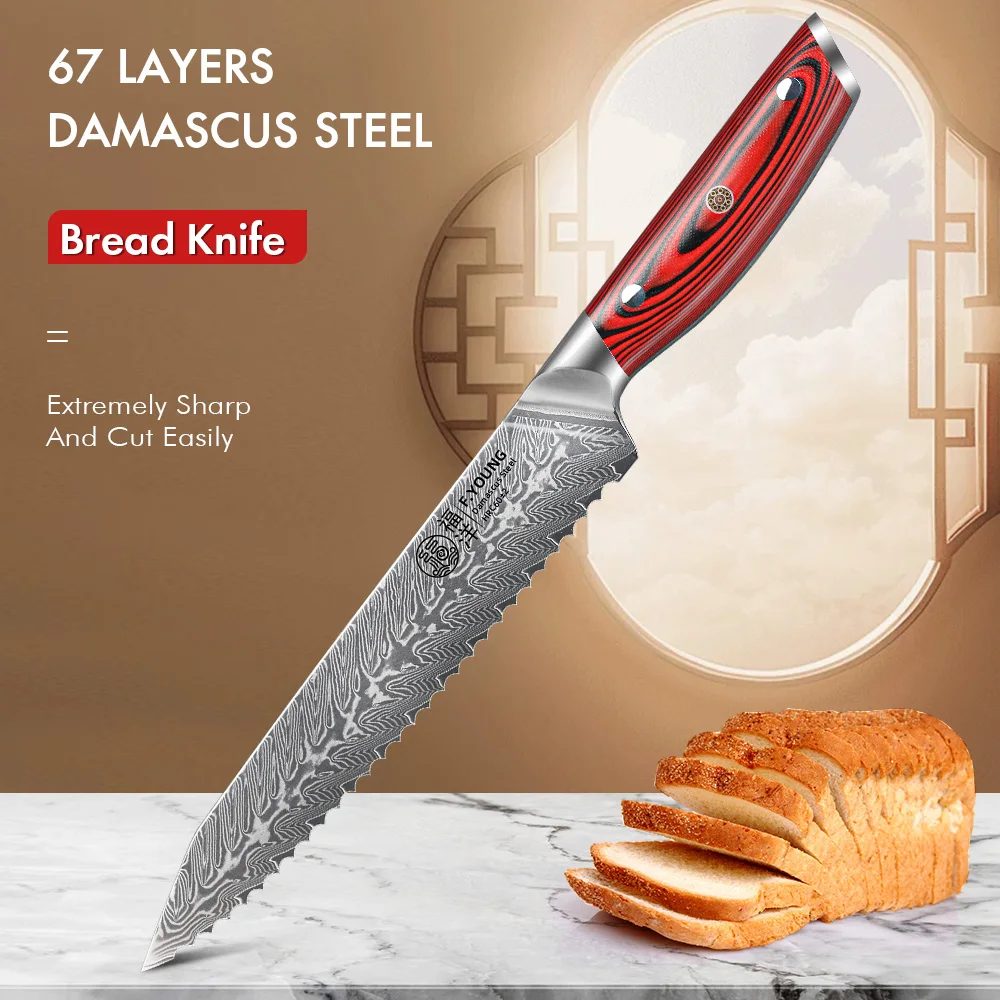 Зубчатый нож F.YOUNG для хлеба, кухонный шеф-повар с лезвием из ...