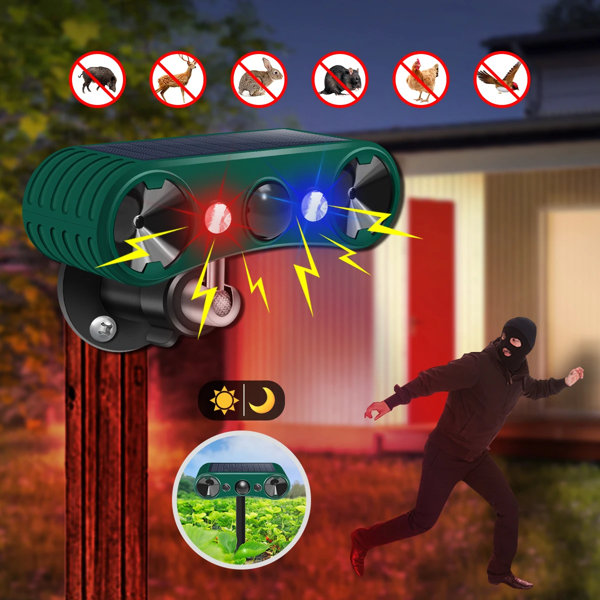Ультразвуковой Отпугиватель Животных Водонепроницаемый Датчик Движения На Солнечной Энергии Для