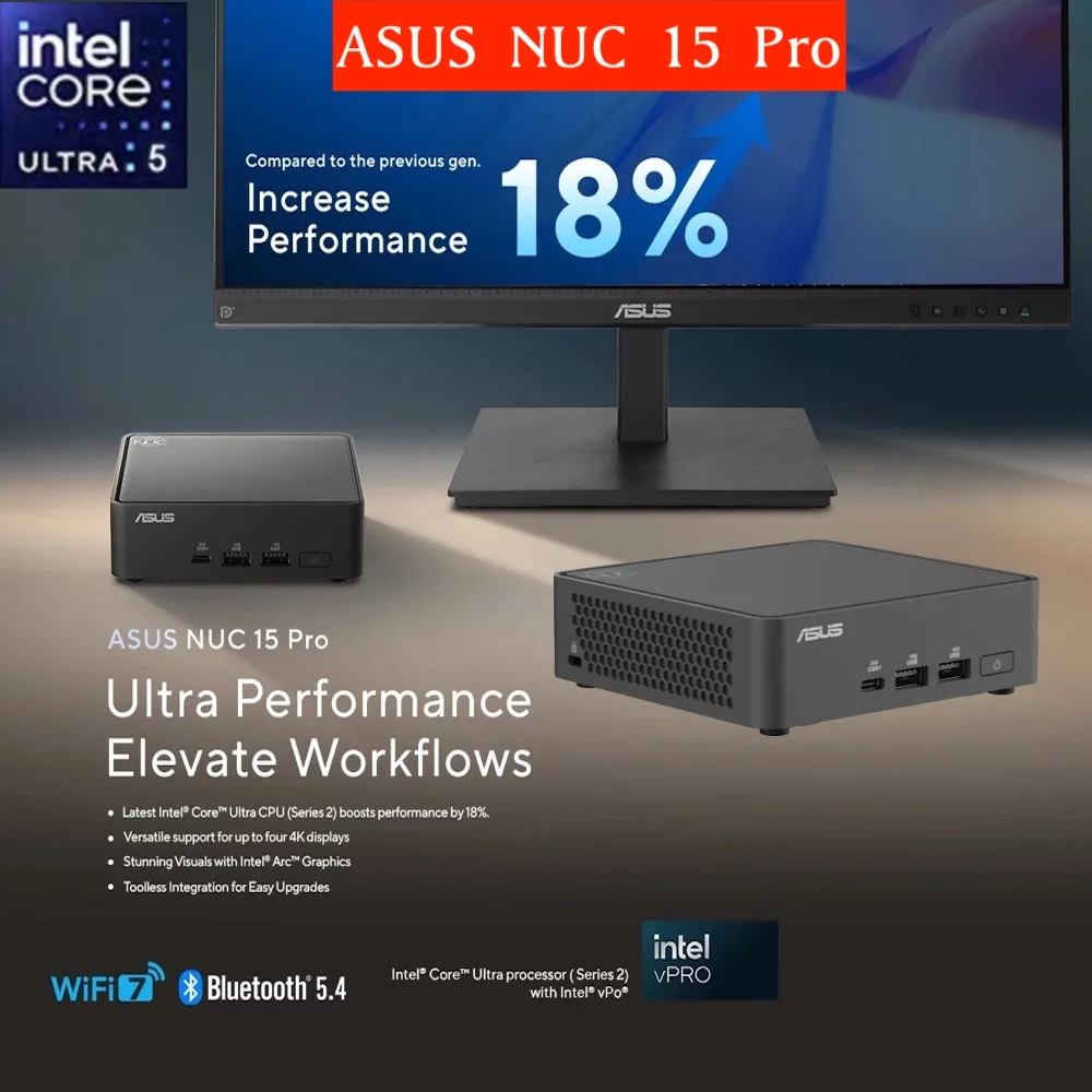 Новый! ASUS NUC 15 Pro NUC15CRKU5 Мини-настольный компьютер с искусственным интеллектом Мини-ПК ...
