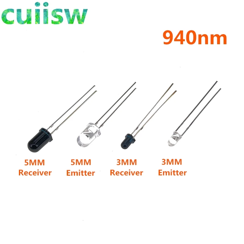 10 шт. 3 мм 5 мм ИК светодиодный трансивер приемник 940nm инфракрасный ...
