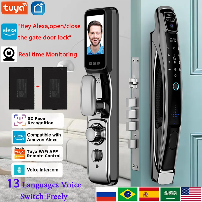 Умный Замок Wi-Fi Alexa Tuya APP из алюминиевого сплава, со сканером ...