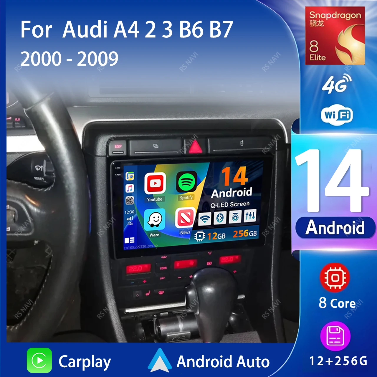 Android 14 Carplay Auto 2K экран автомобильный радиоприемник мультимедийный плеер для Audi A4 2 ...