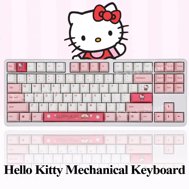 Sanrio 87/108 клавиши Hello Kitty механическая клавиатура аниме Rgb Kawaii для Дома Офиса ...