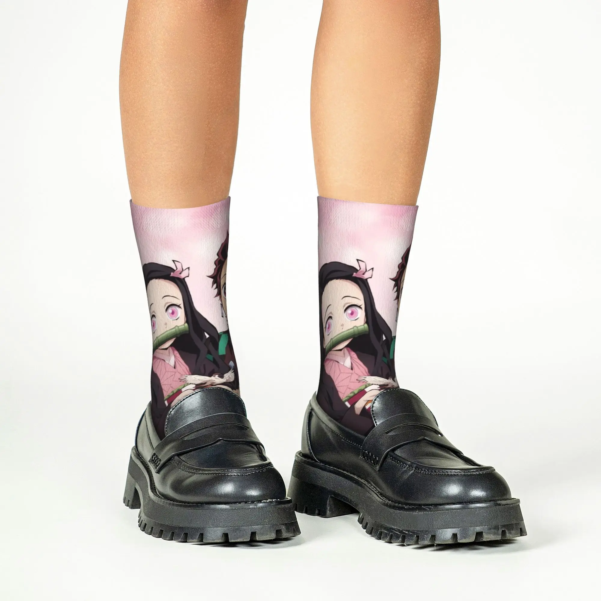 Kids Toddler Demon Slayer Tanjiro And Nezuko Crew Socks Kawaii Japanese ...