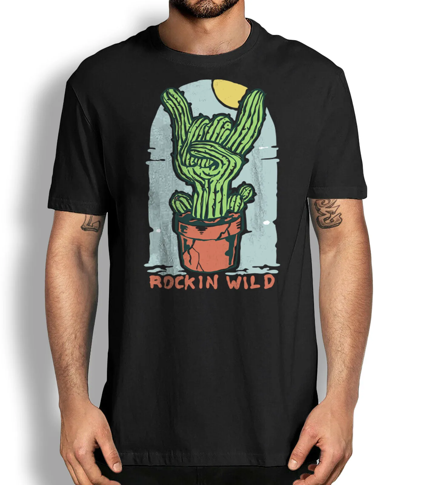 Футболка Rockin Wild Funny Cactus Music Rock and Roll, новинка, рубашка ...