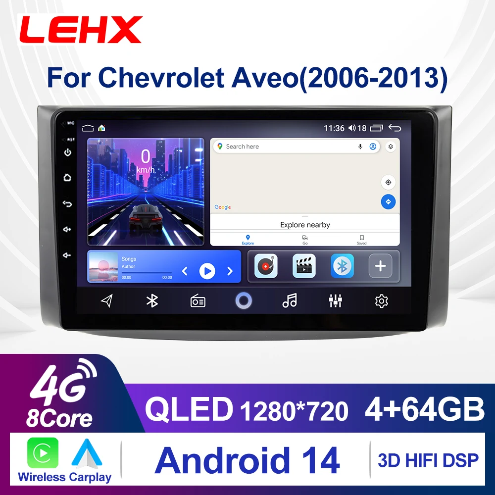 LEHX Android авто радио стерео для Chevrolet Aveo 2006-2012 2din Android 14 Carplay Multimidia ...