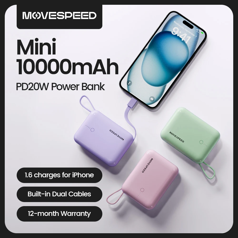 MOVESPEED Q10Plus 20 Вт Power Bank 10000 мАч Портативная внешняя батарея с кабелем Быстрая ...