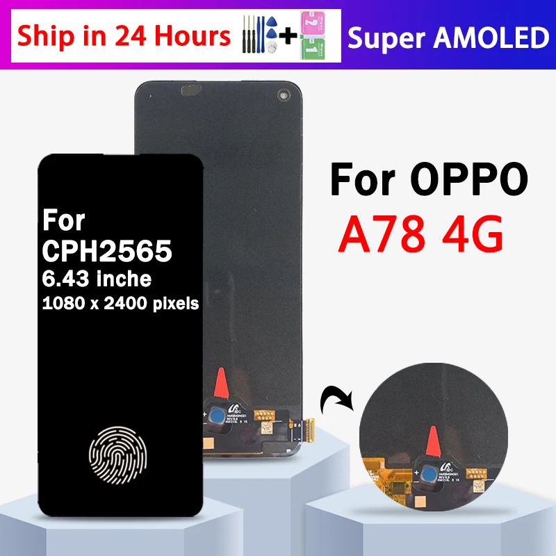 6,43 "Super AMOLED для OPPO A78 4G CPH2565 ЖК-дисплей A78 с сенсорным ...