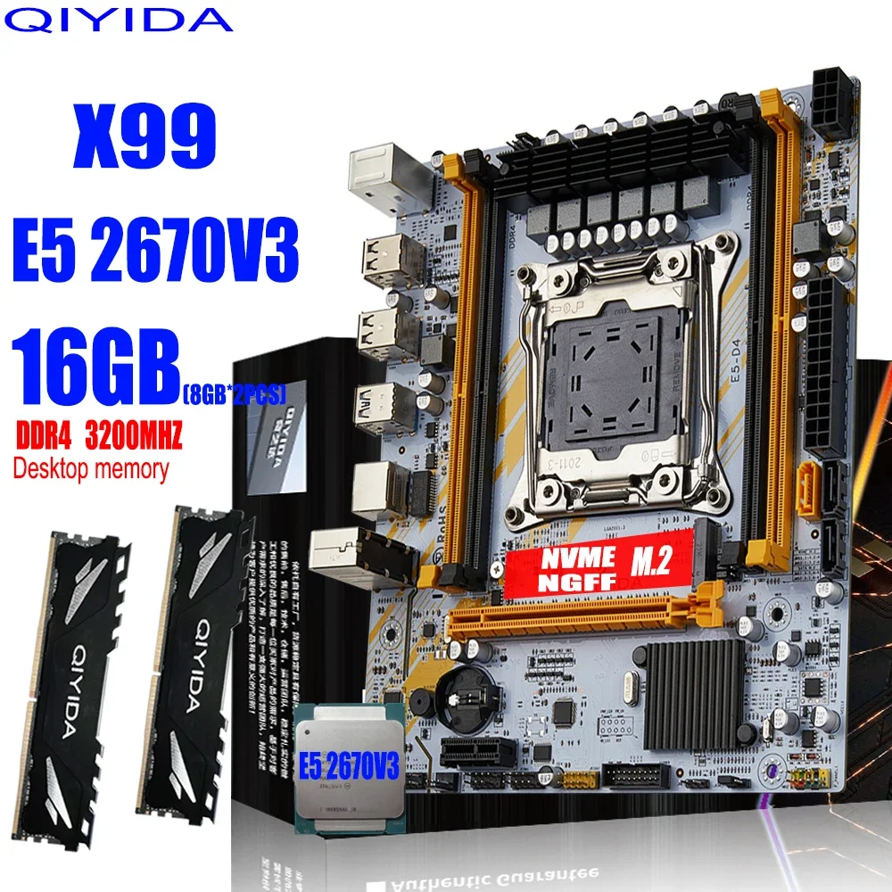 Материнская плата QIYIDA X99 с фотоэлементом E5 2670 V3 CPU (2*8 ГБ) 16 ...