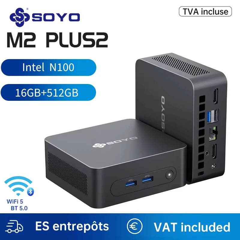 Мини-ПК SOYO M2 PLUS 2, Windows 11 Pro, процессор Intel N100 16 Гб DDR4 512 ГБ SSD HDMIx2 4K ...
