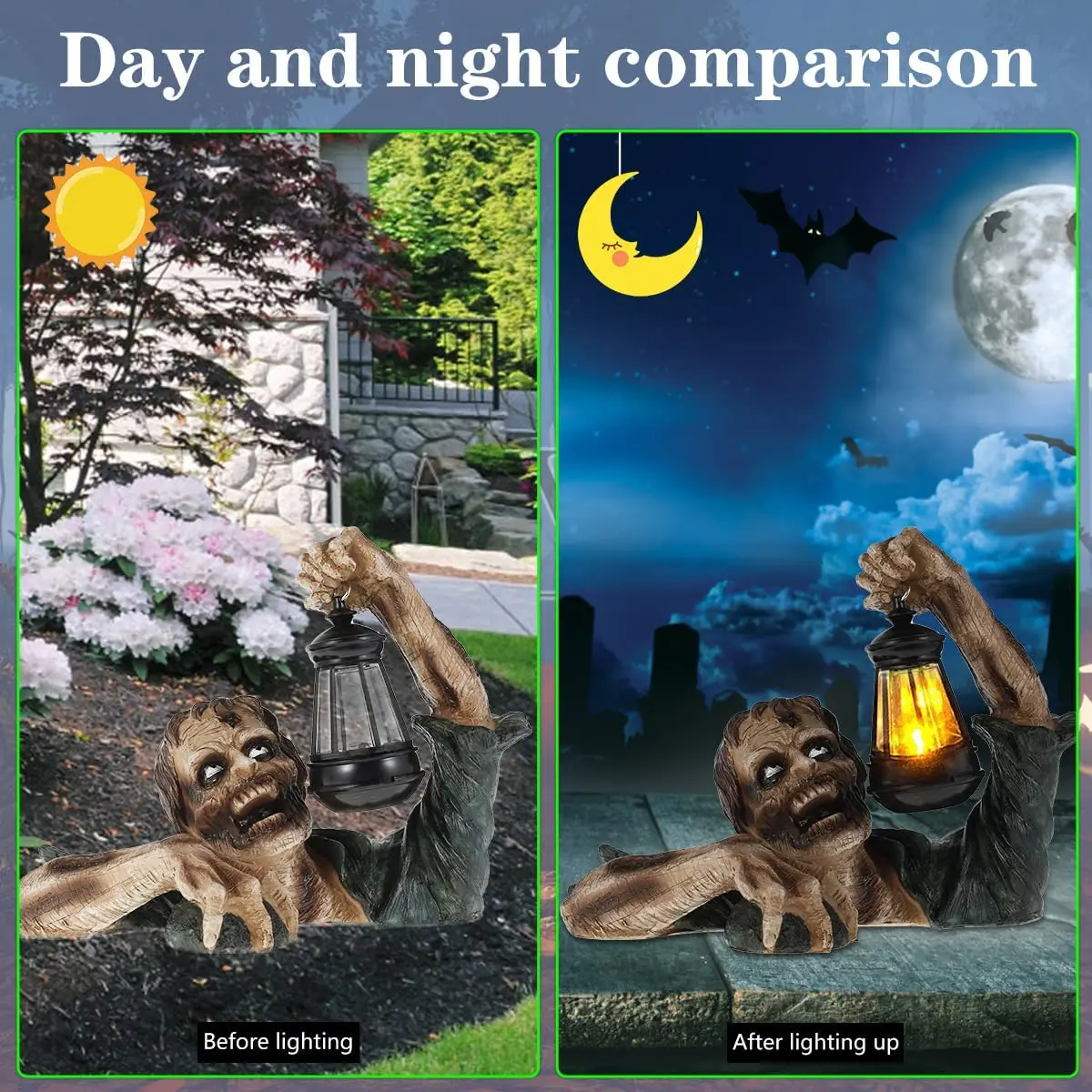 Halloween Zombie Statue with LED Lantern Zombie Gnome Garden Statues ...
