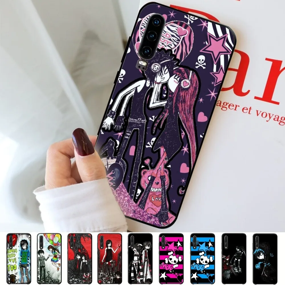 Love Black And Cute Emo Phone Case For Huawei P 8 9 10 20 30 40 50 Pro ...