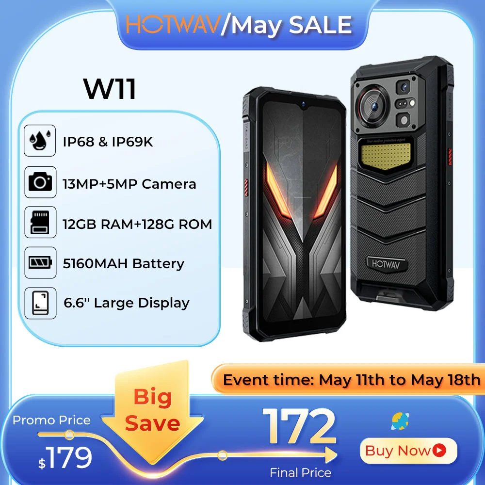 Новый прочный смартфон HOTWAV W11, 6,6 дюйма, FHD +, 24 МП, ночное ...