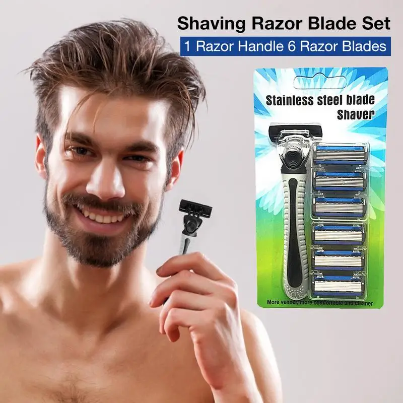 Manual Shaving Razor Set With 1 Holder & 6 Blades Stainless Steel 6 ...
