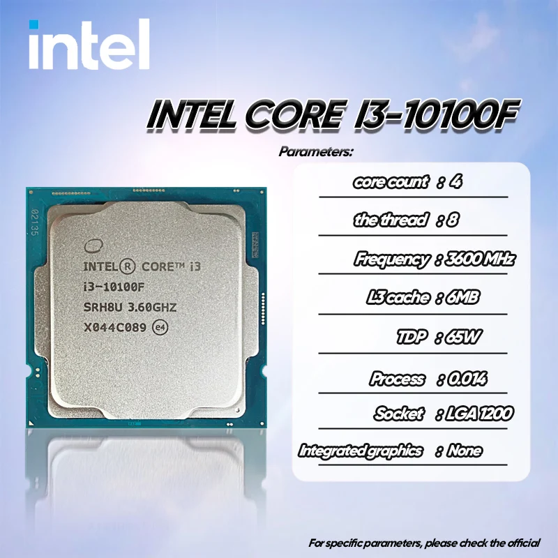 Процессор Intel Core i3-10100F i3 10100F, 3,6 ГГц, 4 ядра, 8 потоков ...