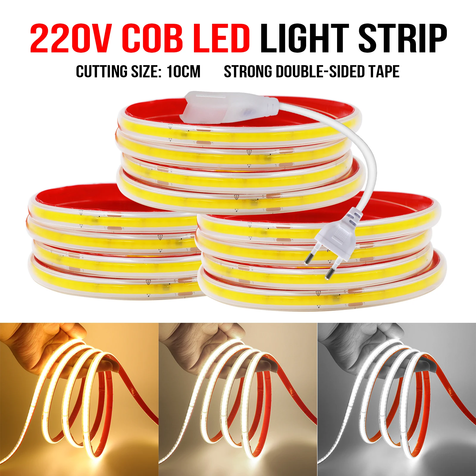 LED Strip COB 220V High Brightness 240LEDs/m COB LED Strip IP65 ...