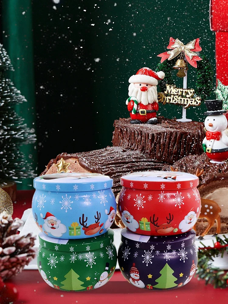Christmas Metal Tin Jars Tinplate Round Candy Tin Can Candle Container ...