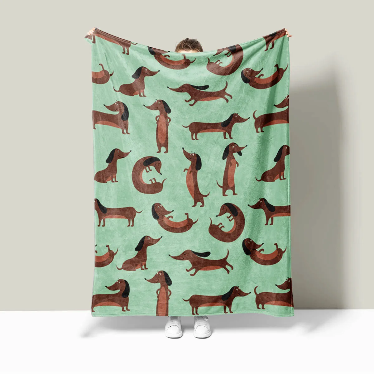 Двустороннее Фланелевое черно-Зеленое одеяло с принтом таксы, мягкое ...