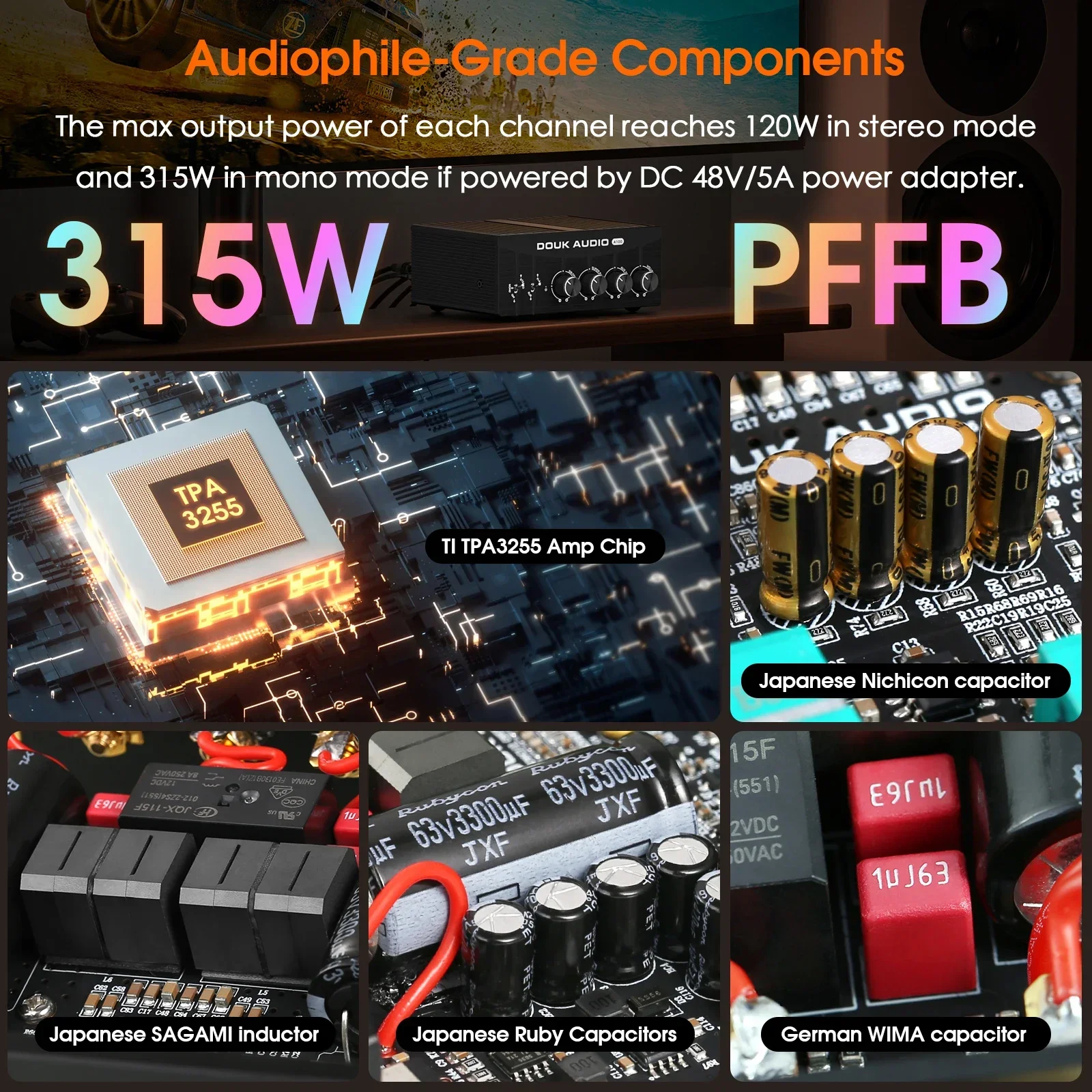 Douk Audio A100 TPA3255 цифровая мощность моно-усилитель/Stereo Bass ...