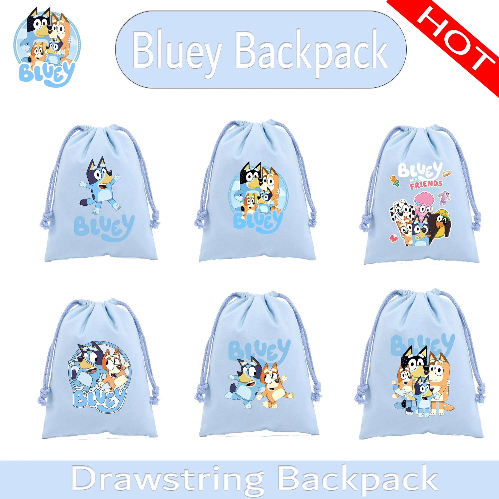 Bluey Bingo Cotton Cute Drawstring Pockets Small Gift Bags Cartoon ...
