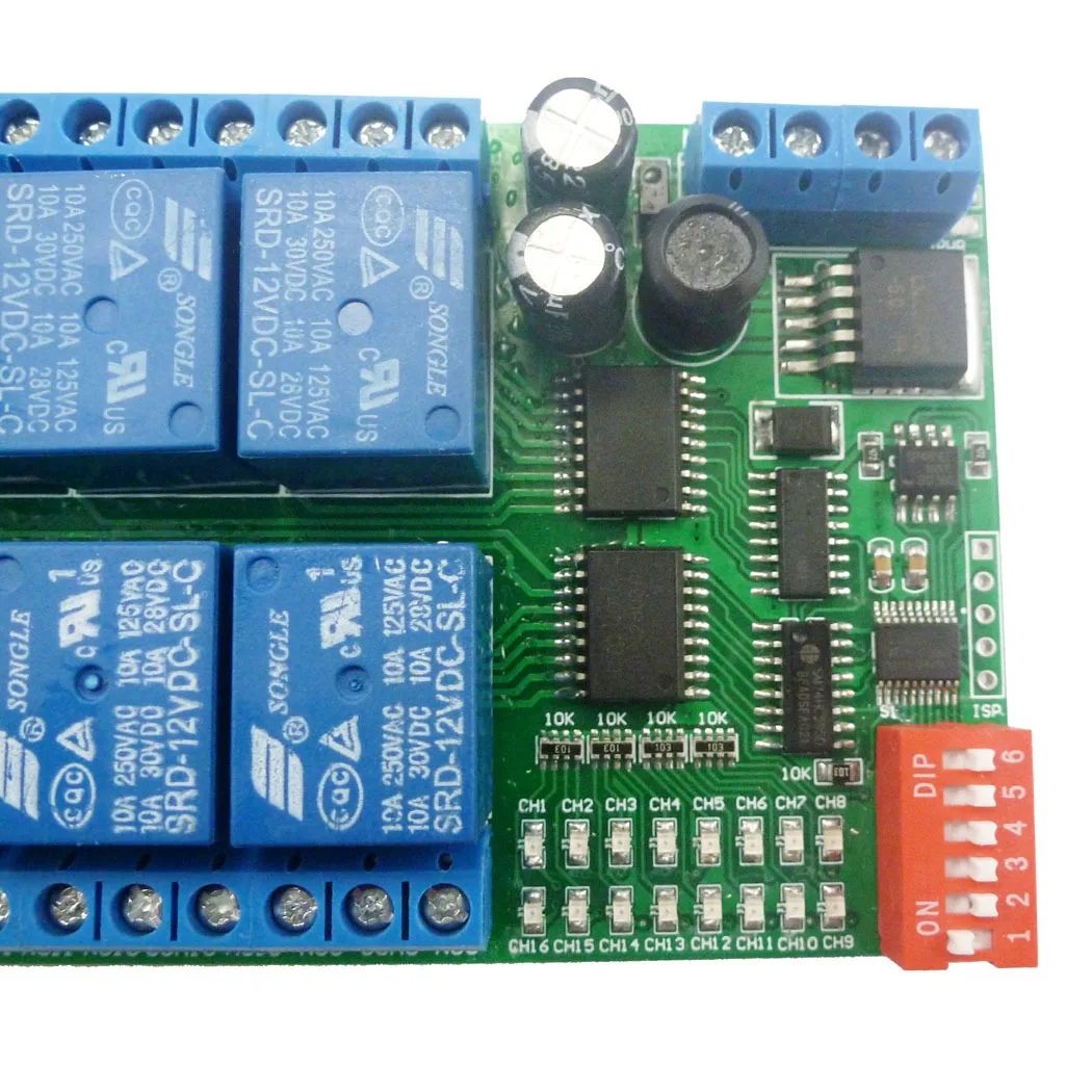 DC 12V 16 Channel RS485 Relay Module Modbus RTU Serial Protocol 485 ...