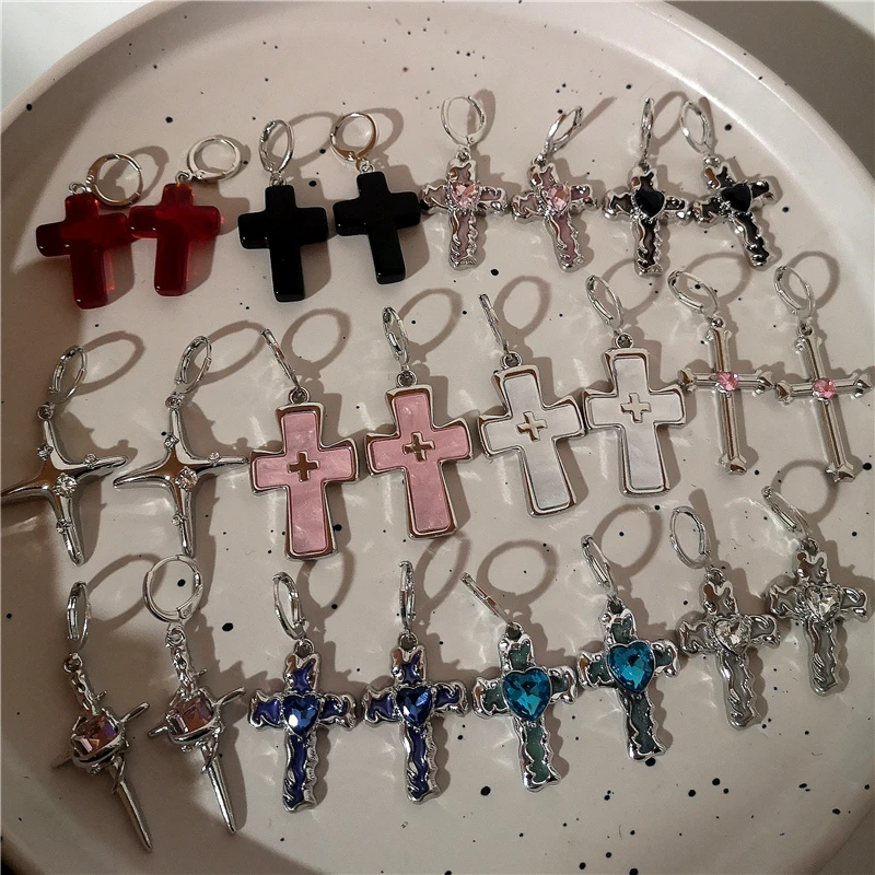 Винтажные корейские серьги-подвески в виде креста с кристаллами ...