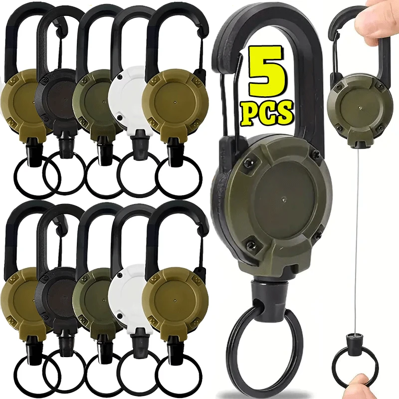 Retractable Heavy Duty Pull Reel Carabiner Key Chains Strong Steel Wire ...