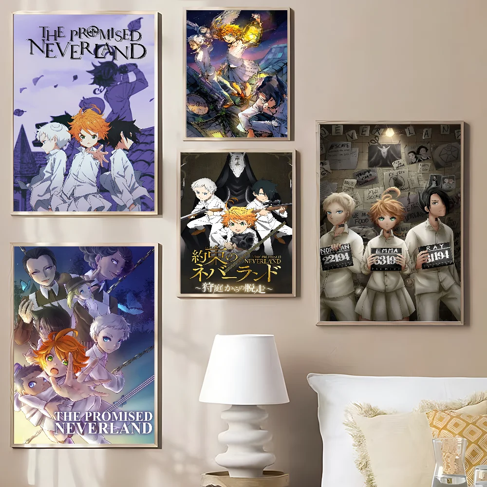 Promised Neverland Self-adhesive Art Poster Retro Kraft Paper Sticker ...