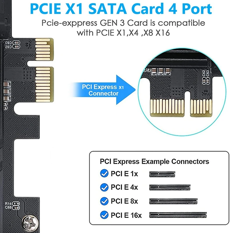 PCIe SATA Card 4 Ports 1X, PCI Express SATA 3.0 Controller Expansion ...