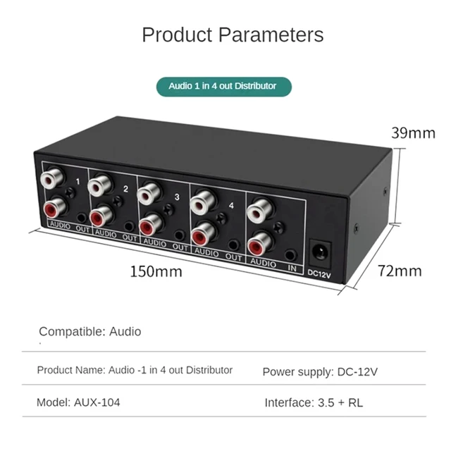 Аудиопереключатель 4 в 1, стерео аудио селектор 4X1 3,5 мм Aux L/R RCA ...