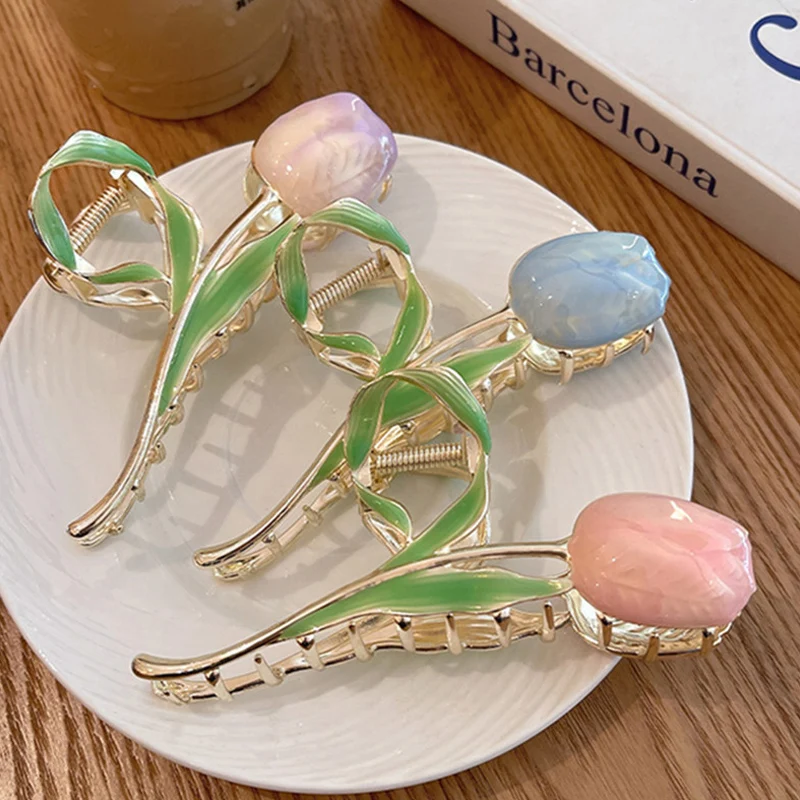 Металлическая заколка для волос с цветами, фиолетовый Тюльпан, заколка ...