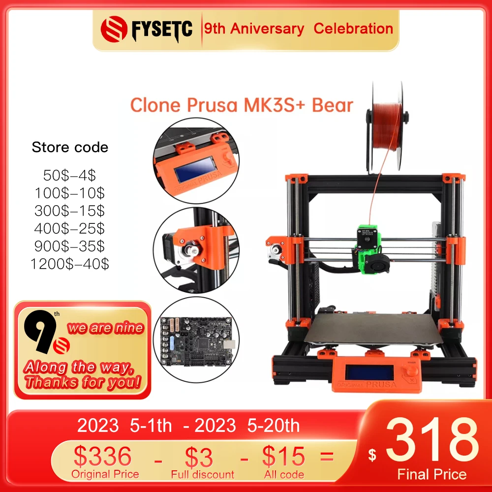 Clone Prusa I3 Mk3s+ Bear Printer Full Kit Mk3s Plus Upgraded Bear Kit With Einsy-Rambo Board ...