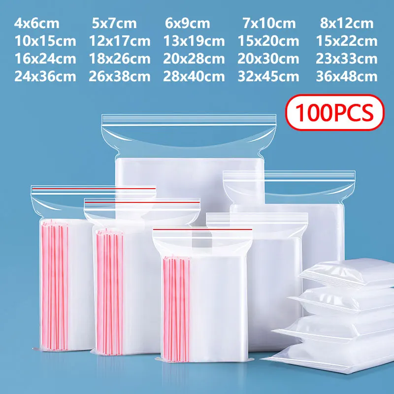 100Pcs Thicken Zipper Bags Clear Plastic Hermetic Storage Bag for Small ...