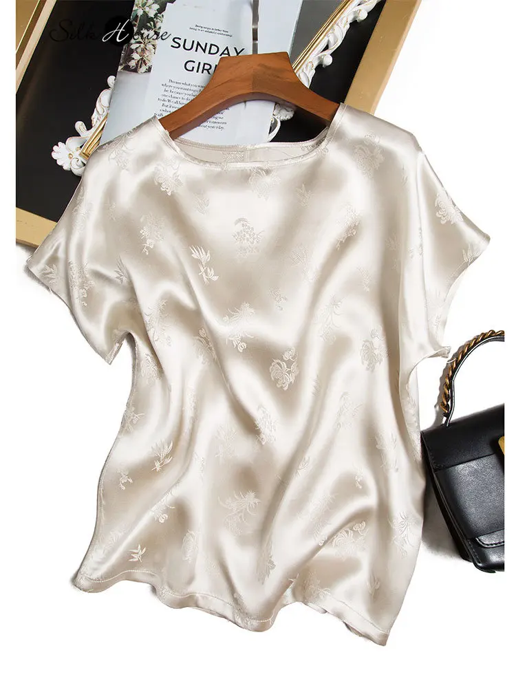 Женская шелковая футболка с коротким рукавом и круглым вырезом | AliExpress