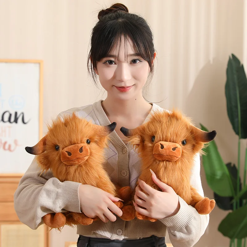 Kawaii Simulation Highland Cow Plush Animal Doll Soft Stuffed Wild Yak ...