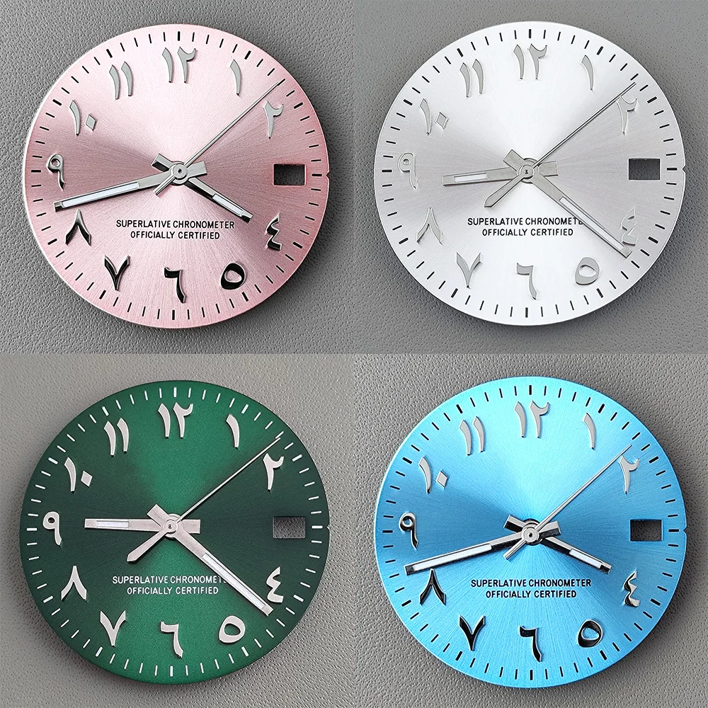 NH35 dial 28.5mm Pink Arab dial no luminous S dial Silver stainless ...